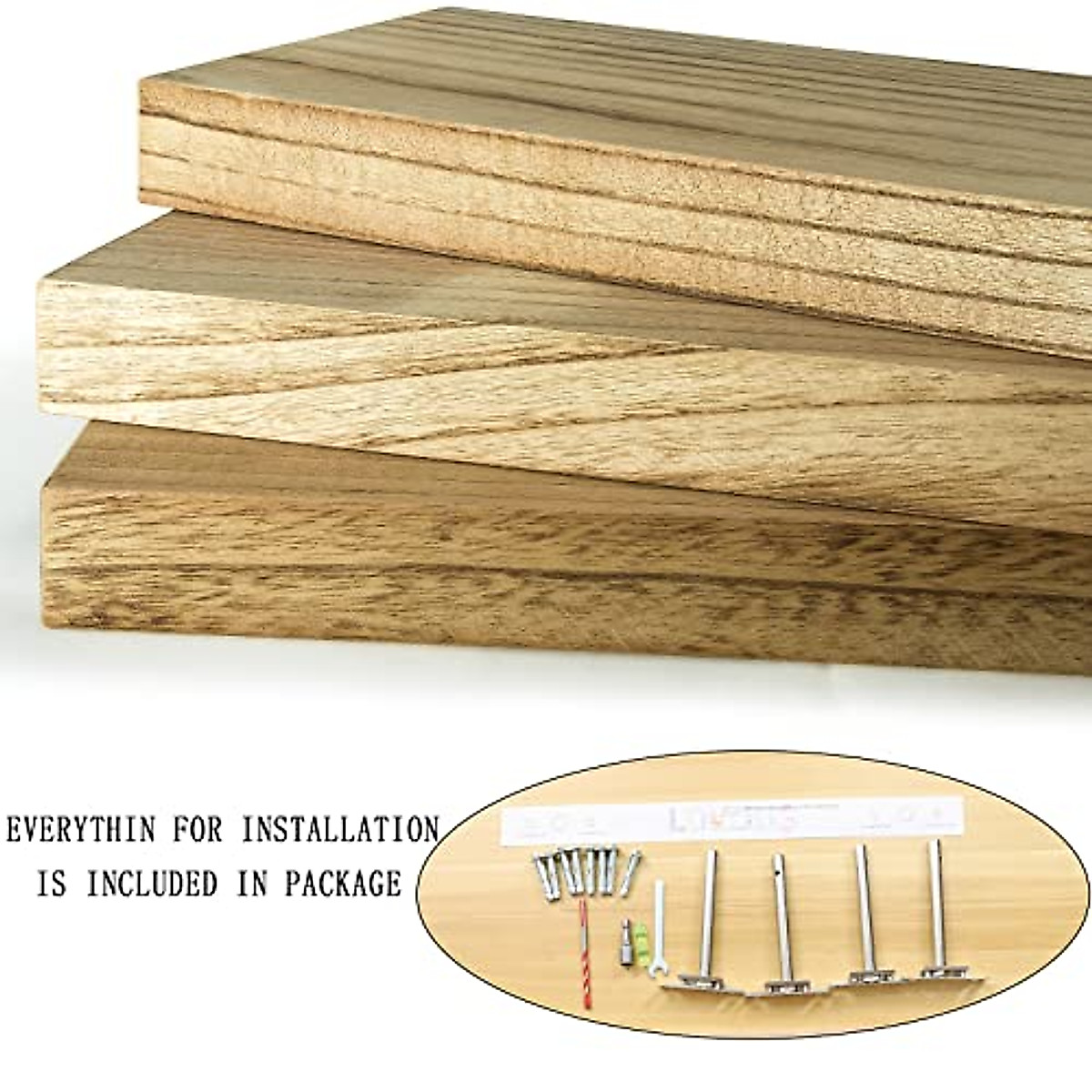 Wood Floating Shelves Wall Mounted 17 inch, 3 Tier Rustic Wooden Wall Shelves for Bathroom Living Room Bedroom Laundry Kitchen Storage Farmhouse Decor, Set of 3