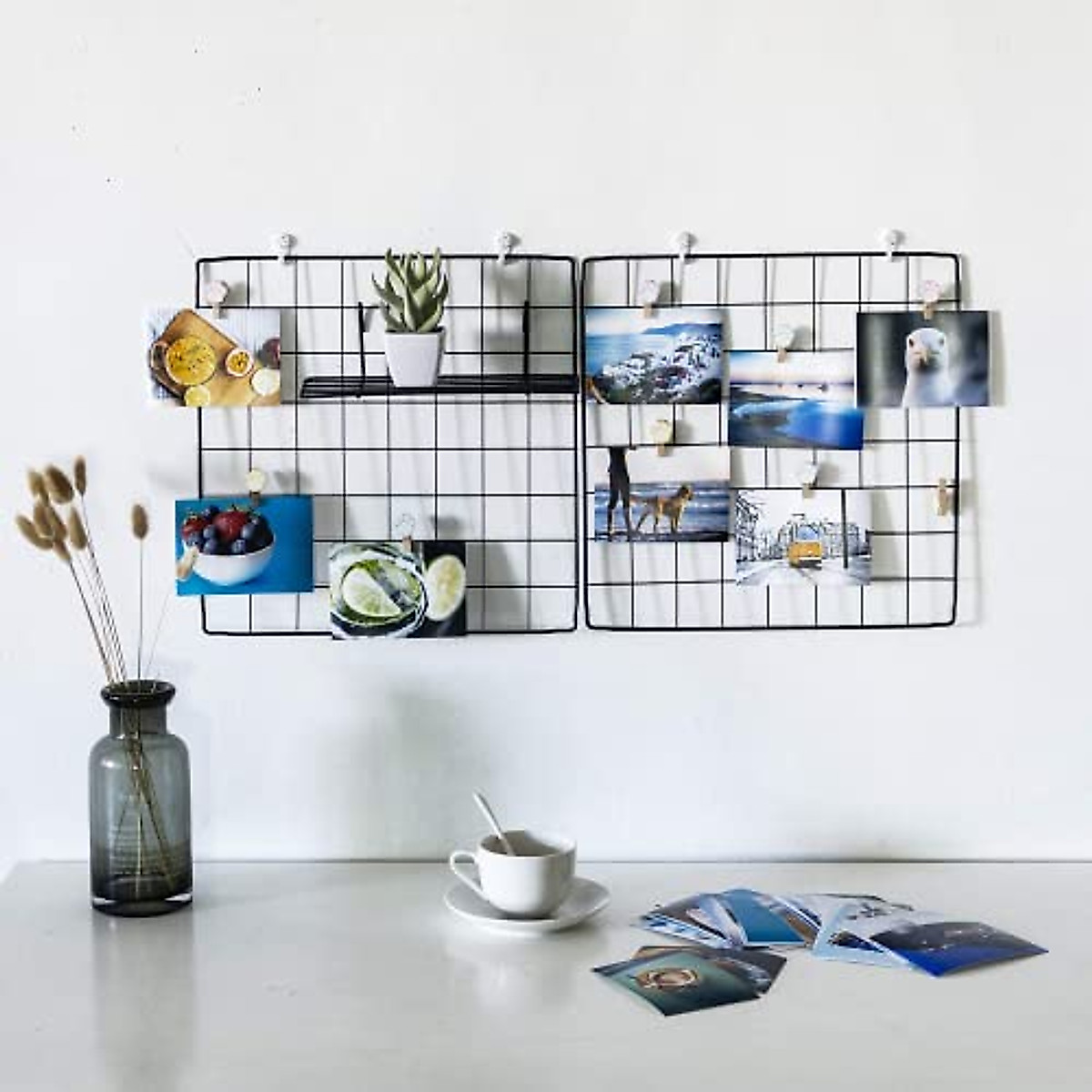 devesanter DS Grid Photo Wall Wire Grid Panel Picture Display Iron Decorative Rack Photograph Wall Ins Photo Wall 12x12 Inches Set of 4 (Black)