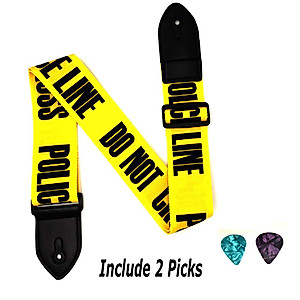 Sopopal Acoustic Guitar Strap Electric Guitar Straps with Leather Ends Adjustable Classical Suitable For Bass, Electric & Acoustic Guitars (Yellow Police Line)