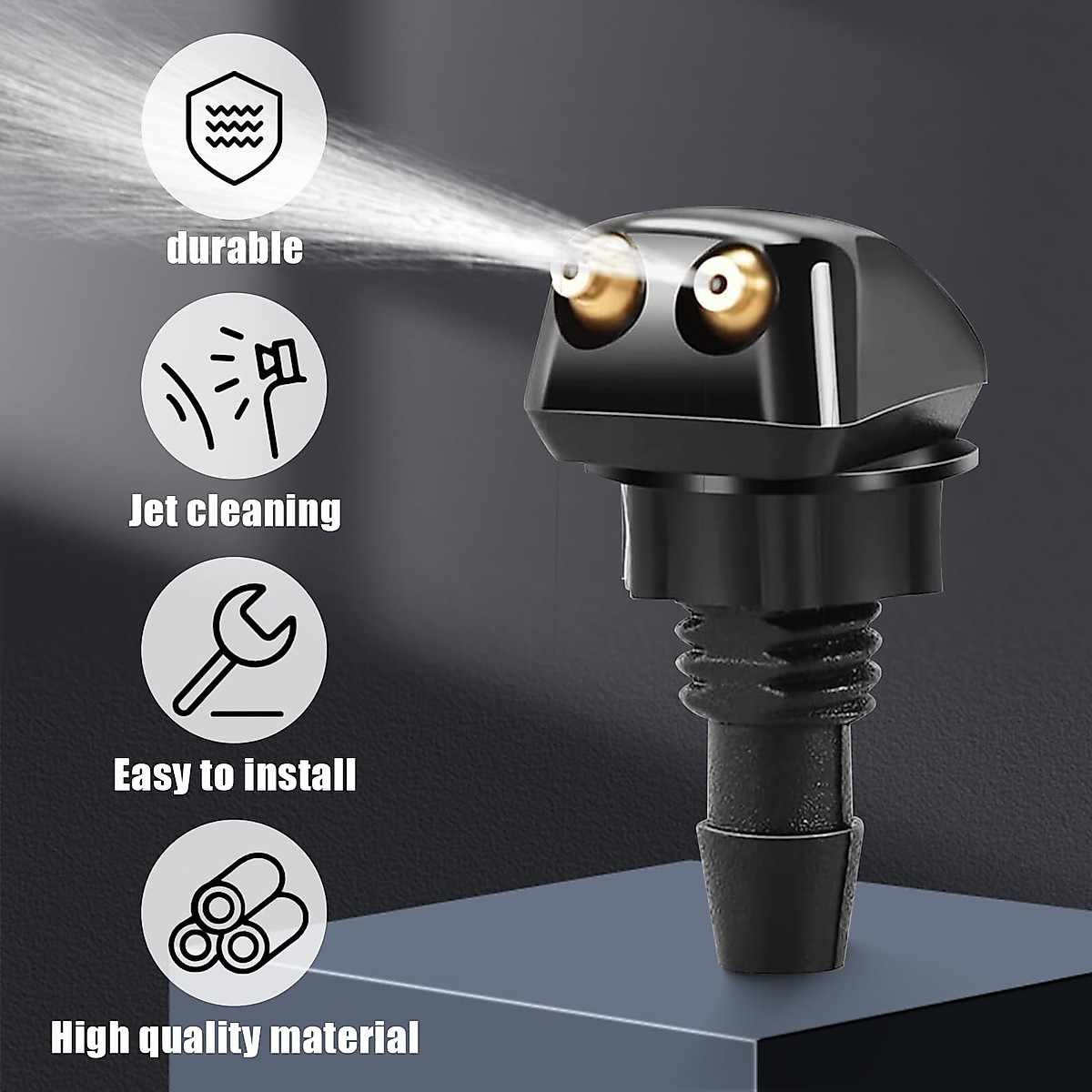 Sosolong 4pcs Front Windshield Washer Nozzles Including Adapters and Hoses, Front Windshield Washer Nozzle kit,Windshield Washer Nozzles Wiper Spray Fit for Most Cars