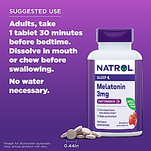 Natrol Fast Dissolve Melatonin 3 mg, Melatonin Supplements for Restful Sleep, Sleep Support for Adults, 150 Strawberry-Flavored Tablets, Up to a 150 Day Supply