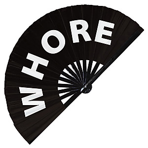 Whore Hand Fan Foldable Bamboo Circuit Hand Fan Funny Gag Curse Words Expressions Statement Gifts Festival Accessories Rave Handheld Circuit Event Fan Clack Fans (Black)