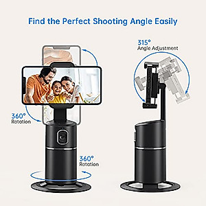 Auto Face Tracking Tripod, No App Required, 360° Rotation Face Body Phone Camera Mount Smart Shooting Phone Tracking Holder for Live Vlog Streaming Video, Rechargeable Battery-Black