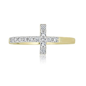 AVORA 10K Yellow Gold Simulated Diamond CZ Sideway Cross Ring - Size 8