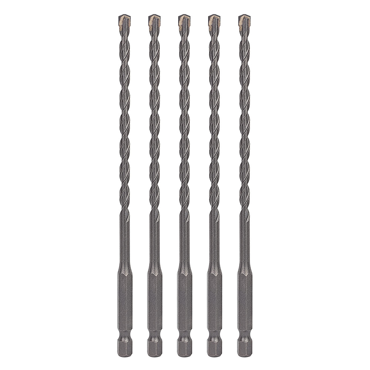 Sabre Tools 3/16 Inch x 6 Inch Masonry Drill Bit, Carbide Tipped 5-Pack for Concrete, Brick, Stone, 1/4” Hex Shank, Impact Performance (3/16” x 6”, 5)