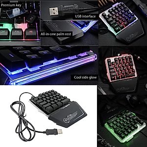 One Handed Keyboard, Jancal RGB Gaming Single-Handed Keyboard with 35 Keys for PS4/Xbox/PC, Portable Mini Left Hand Keypad RGB Backlit/Macro Definition, Wired USB Mobile Game Half Keypad