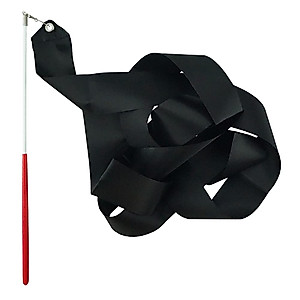 FAZHBARY Black Rhythmic Gymnastics Wands Praise Dancing Streamers for Kids Baton Twirling Talent Shows Artistic Dancing, 2 Pack