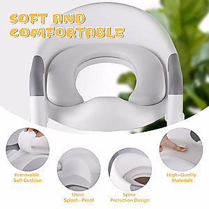 TEMFAU Potty Training Seat with Anti-Slip Step Ladder, Foldable Toilet Seat with Splash Guard & Soft Cushion for Toddler Kids, Height Adjustable Potty Training Toilet for Boys Girls, Grey