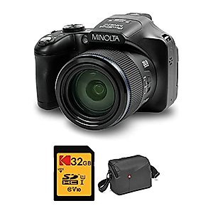 Minolta MN67Z 20MP Full HD Bridge Digital Camera (Black) with 32GB Memory Card and Camera Bag Bundle (3 Items)