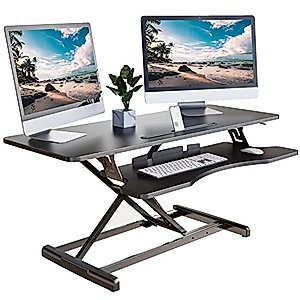 Lubvlook Standing Desk Converter, 42" Height Adjustable Sit Stand Desk Riser for Dual Monitors with Keyboard Tray, Black