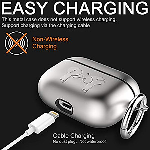 HALLEAST Compatible AirPods Pro 2 Case 2022, Alloy Metal Cover Hard Protective Skin with Keychain Clip for AirPods Pro 2/ Pro, Front LED Visible, NOT Support Wireless Charging, Silver