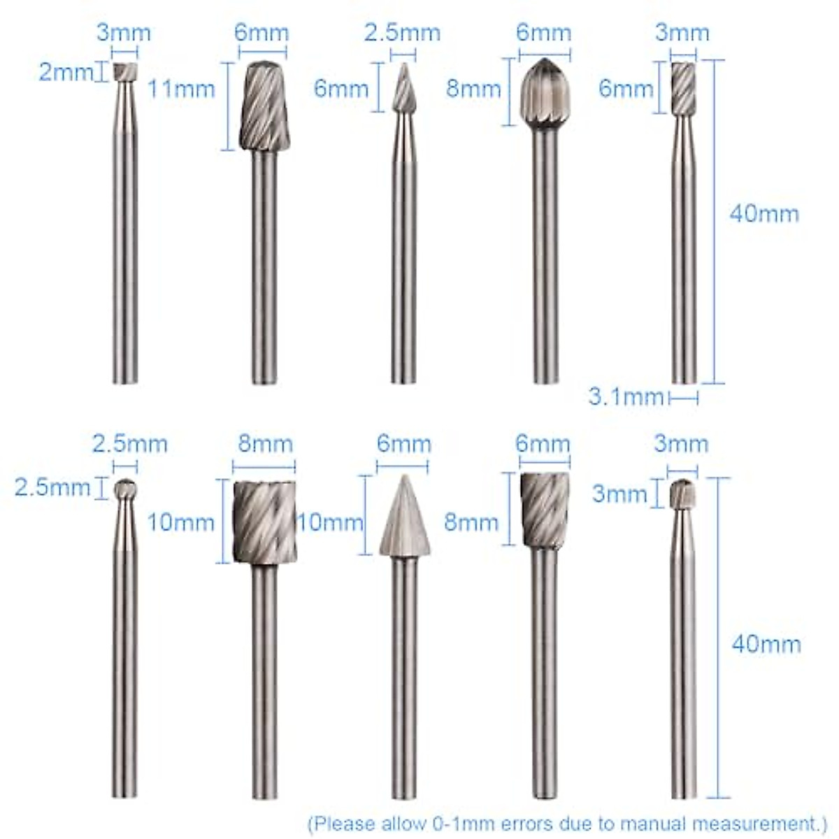 Wolfride 20Pcs Rotary Tool Router Bits 1/8" Shank Rotary Bits for Wood Carving