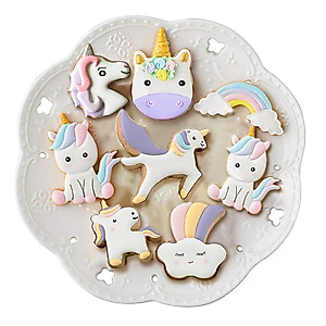 LUBTOSMN Unicorn Cookie Cutter Set-3 Inches-7 Piece-5 Unicorn Face&Head, Rainbow, Shooting Star, Fantasy Unicorn Fondant Molds for Kids Holiday Wedding Birthday Party Supplies Favors.