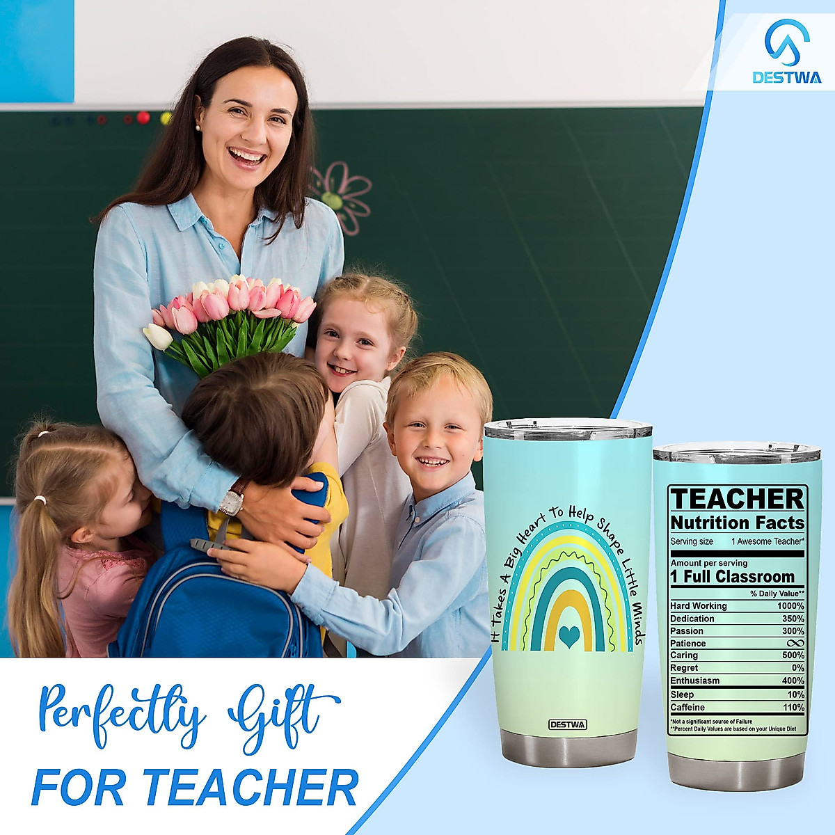 DESTWA Teacher Tumbler, Teacher Coffee Tumbler, Teacher Cups Tumbler, Teacher Appreciation Tumbler Gifts, Teacher Mugs