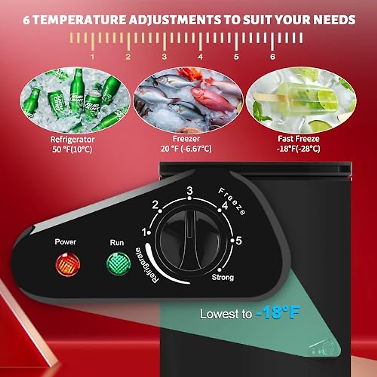 7.0 Cubic Feet Chest Freezer, Deep Freezer with 2 Removable Basket, 6 Adjustable Thermostat (Down to -18°F), Easy Front Defrost Drain, Compact Freezers Free Standing Top Open Door for Homes, Black