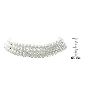 Isaac Kieran Faux Pearl 3-Strand Choker Necklace, Rhodium Finish, 6-mm Round Pearls, 13 Inches Long Plus 3 Inch Extender Chain (White)