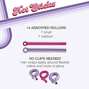 Conair HOT STICKS, Silicone Hot Roller Set with 7 Small and 7 Medium Rollers, No Clips Needed