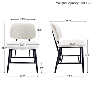 ONEVOG Mid Century Modern Dining Room Chairs, Sherpa Kitchen Chairs with Curved Back, Ivory White Chair, Upholstered Wide Seat, Comfortable Dinner Chairs Set of 2, Balck Metal Legs