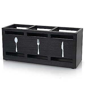 Ayiaren Wooden Silverware Caddies Flatware Cutlery Holder Wood Silverware Organizer Storage Containers Black Kitchen Utensils Holder for Countertop Spoon and Fork Holder Flatware Utensil Caddy