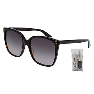 Gucci GG0022S 003 57M Havana/Brown Gradient Square Sunglasses For Women+ BUNDLE With Designer iWear Eyewear Kit