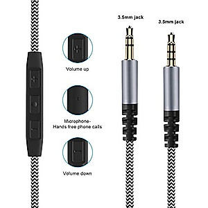 LANMU 3.5mm Audio Cable Aux Cord Compatible with Skullcandy Crusher, Hesh 3, Hesh 2, Hesh, Venue, Grind Headphones,Male to Male Headphone Wire Stereo Cable with Mic & Volume-4.6ft