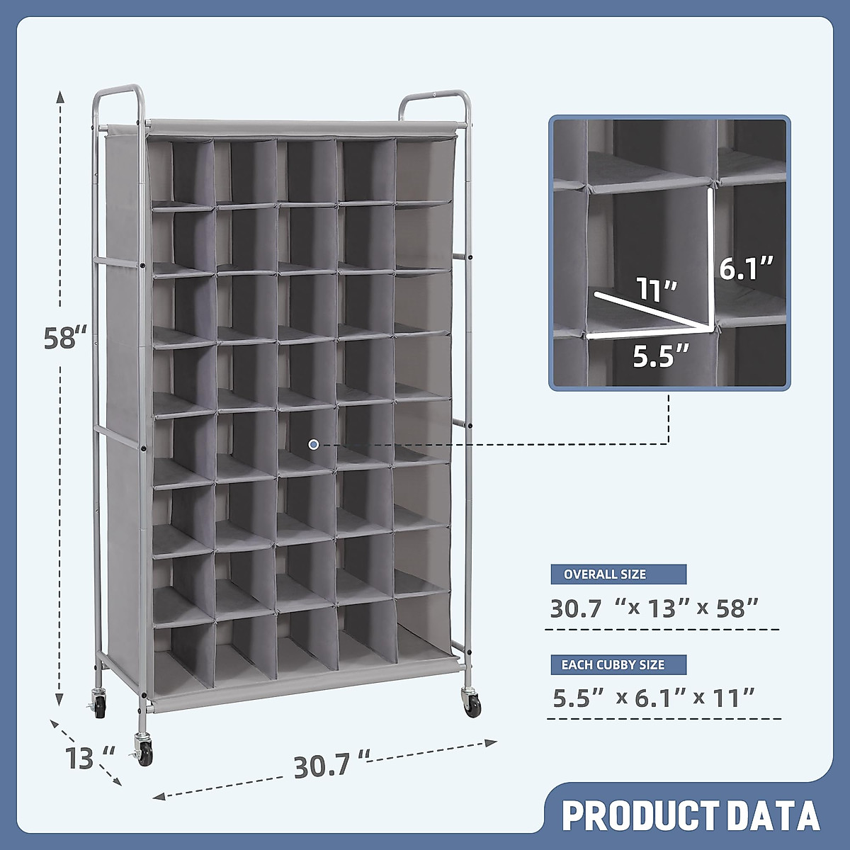 STORAGE MANIAC Shoe Cubby Organizer, Free Standing Shoe Cube Rack for Entryway, Bedroom, Apartment, Closet, 40-Cube Gray