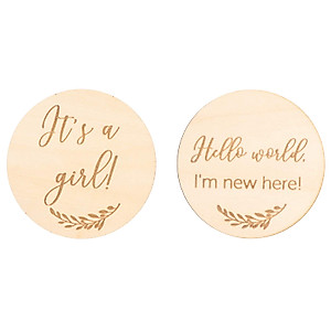 Abaodam Amosfun 2Pcs Its A Girl Sign Wood Baby Monthly Cards Milestone Discs Baby Shower Party Decorations for Gender Reveal Baby Announcements(10cm)