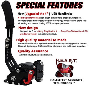 Obokidly Upgrade 2-IN-1 USB Handbrake Support G29 Compatible With PS4/PS5 + PC For Simracing Game Sim Rig With Clamp (Support G29 For PS5 With Clamp, Black)