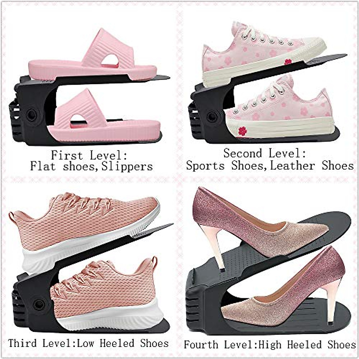 WISHAVE Shoe Slots Organizer 20 Pack for Closet, Adjustable Shoe Stacker Space Saver,Double Deck Shoe Rack Organizer Holder (Black)