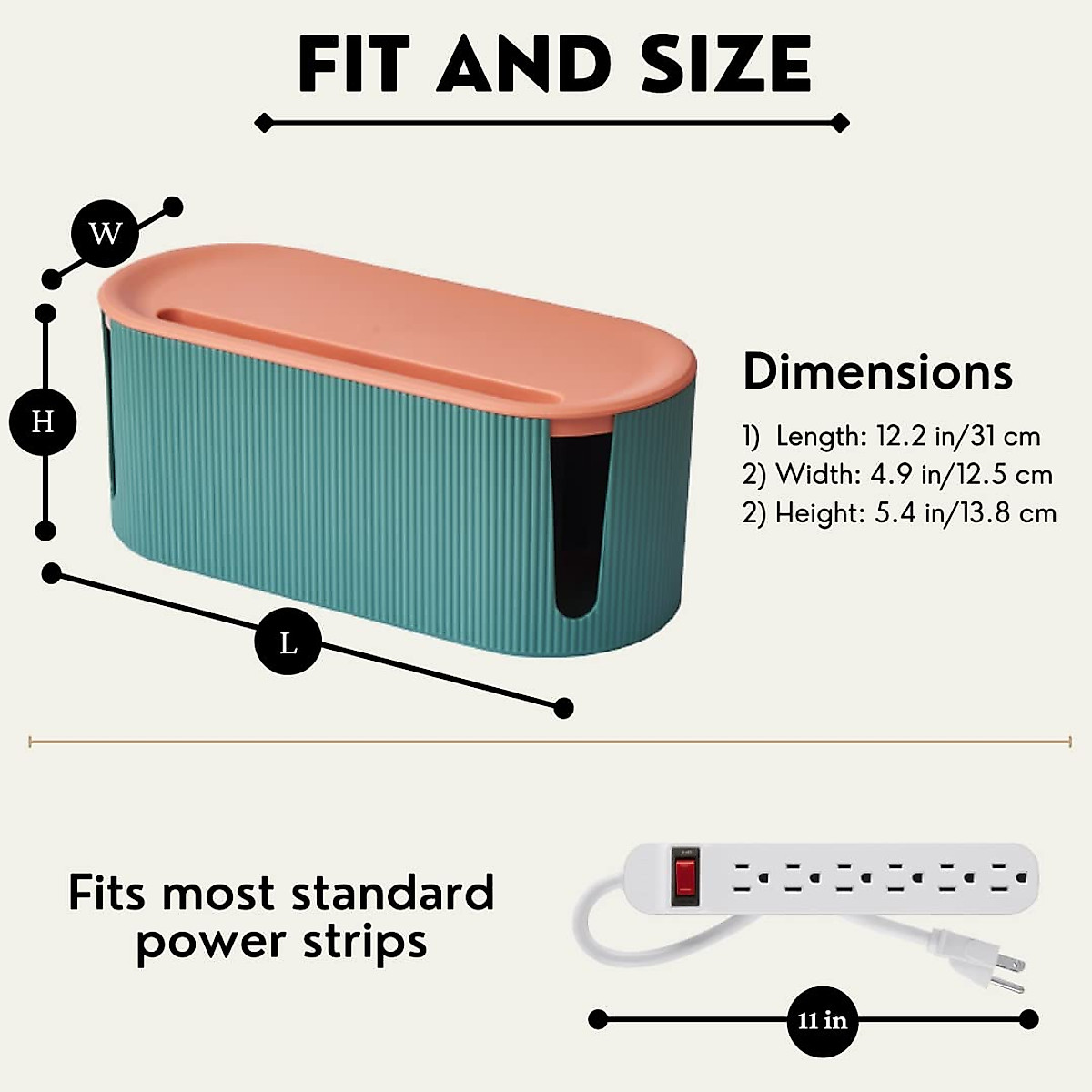 DClutter Cable Management Box | Cord Organizer to Conceal Computer, Router, TV Wires, & Power Strip | Modern, Minimalistic, Sleek & Sturdy Design | 3 Free Silicone Cable Ties Included - Pine Green