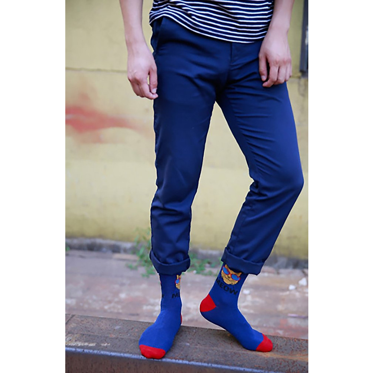 Wish Island Men's 5 Packs Animal Socks Cat Gifts Cute Fun Crazy Cotton Casual Crew Socks (Cat)