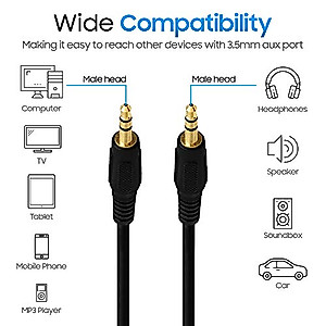 Cmple - 3.5mm Aux Male to Male Audio Cable for Stereo Speaker with Gold-Plated Plugs Male to Male Jack Auxiliary Cord Adapter for Car, Phone, Headphones - 75 Feet, Black