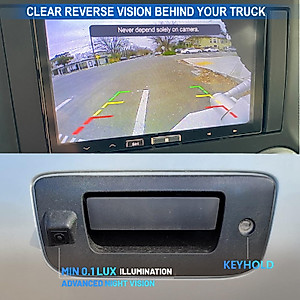 EWAY Tailgate Handle Backup Rear View Camera for 2007-2013 Chevrolet Chevy Silverado GMC Sierra 1500 2500 3500 HD Reverse Back Up Camera Rear Tailgate Latch Handle with Key Hole, Replaces# 22755305