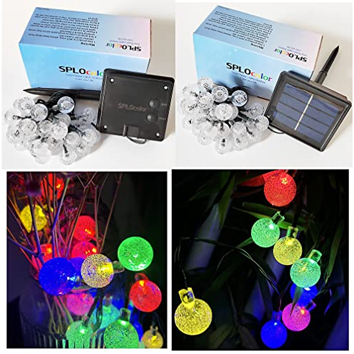 SPLOcolor Solar String Lights Outdoor, 20ft Waterproof 30 LEDs 8 Modes Crystal Globe Solar String Fairy Lights Backyard Patio Christmas Lights for Holiday Party Gardens Backyard Wedding (Multicolor)