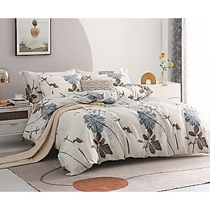 SLEEPBELLA Duvet Cover Queen Size, 600 Thread Count Cotton Botanical Flowers Pattern Printed Reversible Comforter Cover