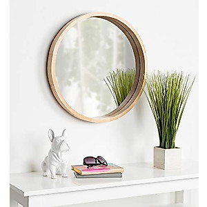 Kate and Laurel Hutton Round Decorative Modern Wood Frame Wall Mirror, 22 Inch Diameter, Natural Finish