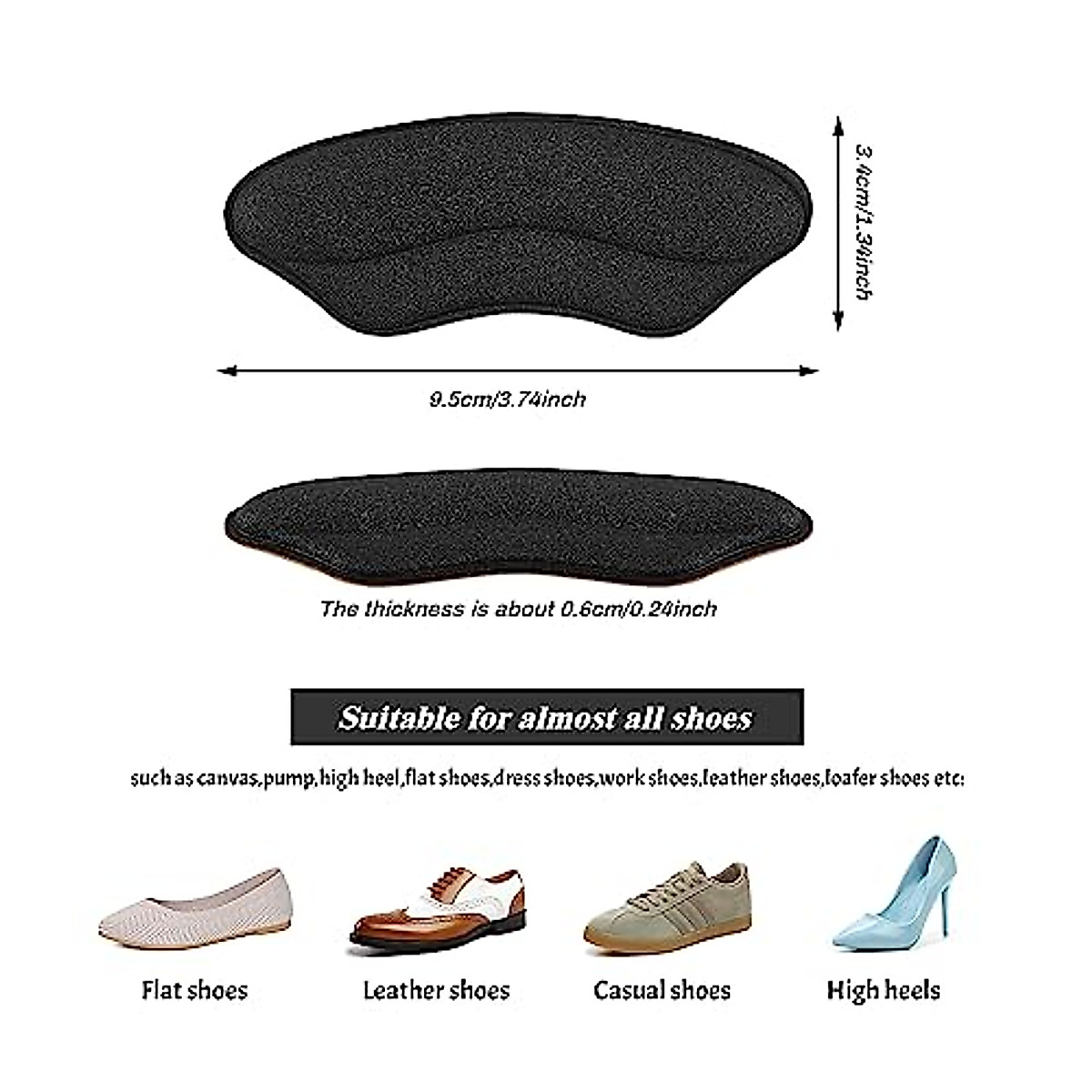 Heel Pads for Shoes That are Too Big - 4 Pairs Foamed Cotton Heel Cushions for Pain Relief & Tighter Fit - Heel Grips for Men Women's Shoes (Pale Apricot)