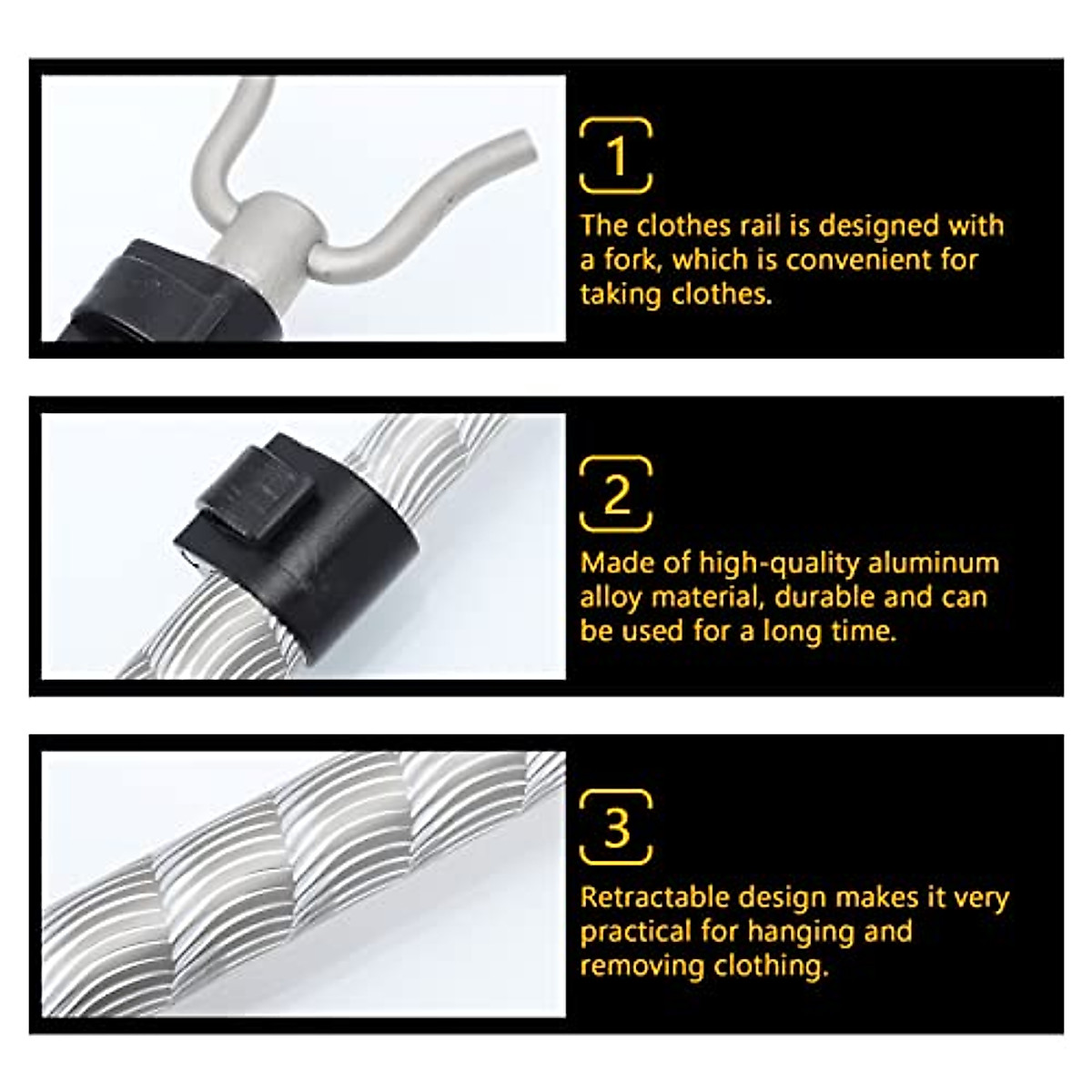 IMIKEYA Retractable Clothesline Prop Telescopic Closet Pole Sticks Outdoor Telescoping Utility Pole Hook Clothes Drying Rod for Drying Dressing Outdoor Coat Hanger Silver