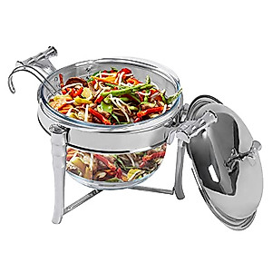 LGXSHOP Chafing Dish Buffet Set Glass Dish Server Stainless Steel Frame Chafing Dishes Food Warmer with Soup Ladle for Parties (4Qt)
