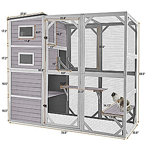 Cat House Outdoor Cat Enclosures 77" Large Catio with Run Cat Cage with Platforms Kitty Playpen,4 Tiers
