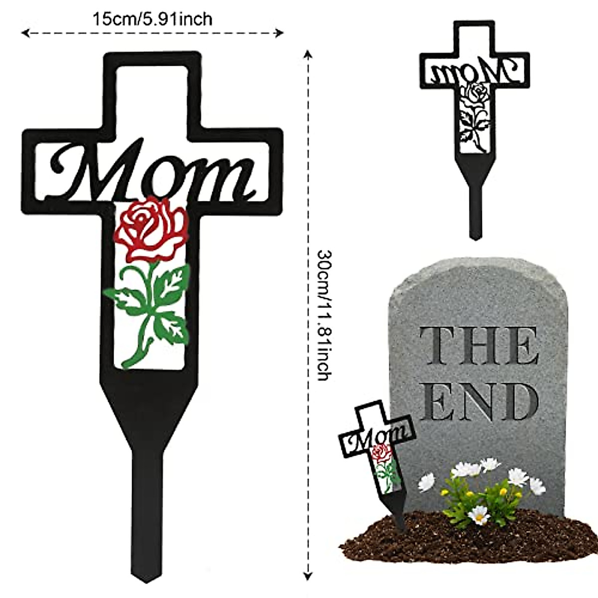 Homight Metal Cross Garden Stakes Cemetery Ornament, Mom's Graveyard Memorial Cross Stakes, Roses Best Cemetery Ornaments for Missing Relatives Thoughts and Memorial Gifts (mon 1 pcs)…