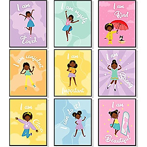 9 Pieces Motivational Black Girl Wall Decor Girls Room Decor African Girl Inspirationa Quotes Poster Unframed Black Girls Art Prints for Kids Teen Girls Room Wall Decorations,Unframed, 8 x 10 Inch