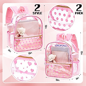 2 Pcs Pink Clear Backpack Stadium Approved Backpack Set 12 x 12 x 6 Inch Transparent Mini Backpacks See Through Backpacks for Stadium, Concert, Sports, School