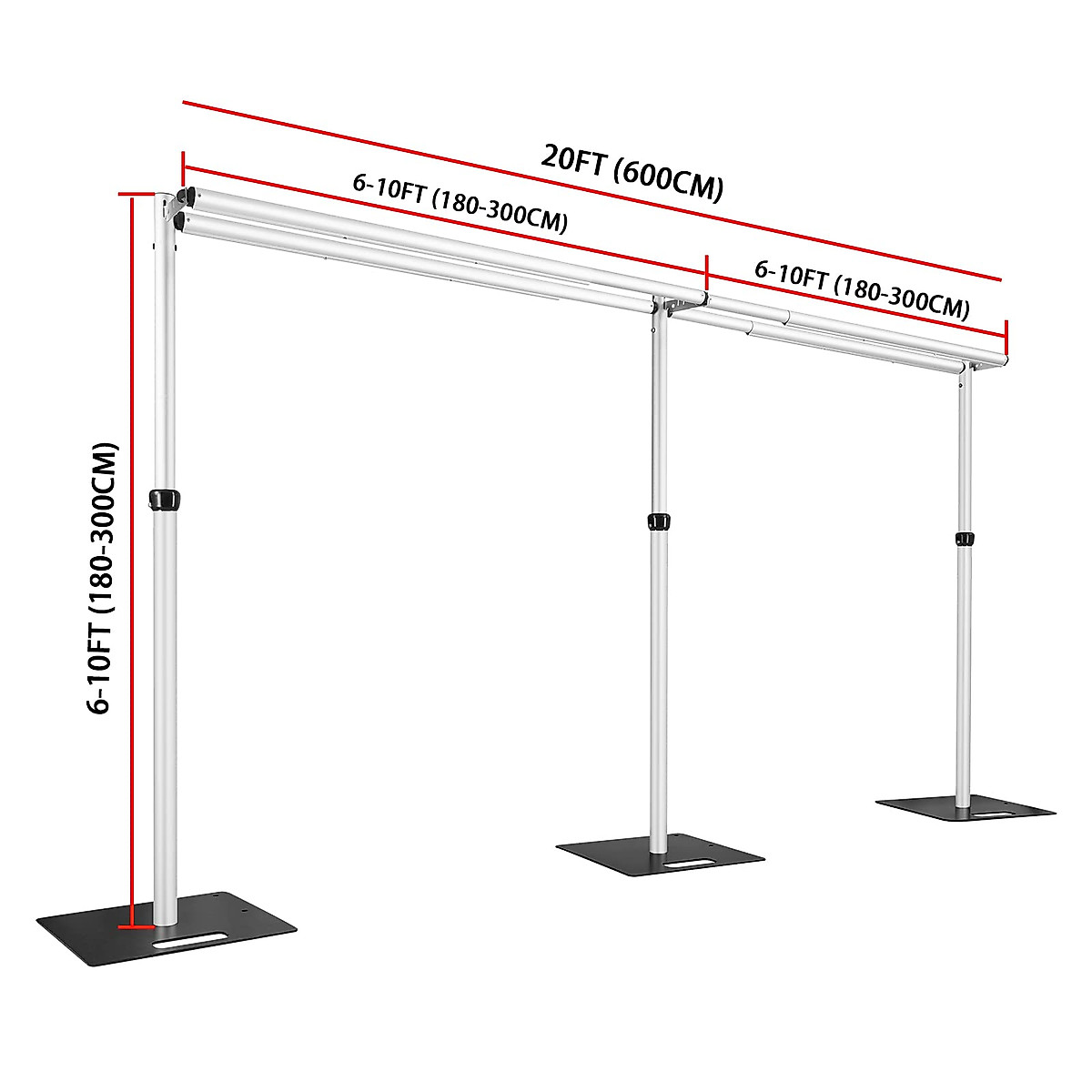 Topuoos 6-10' Tall x 10-20'Wide Double Crossbar Pipe and Drape Backdrop Kit, Heavy Duty Backdrop Stand, Adjustable Backdrop Stand for Birthday, Party, Wedding Decoration