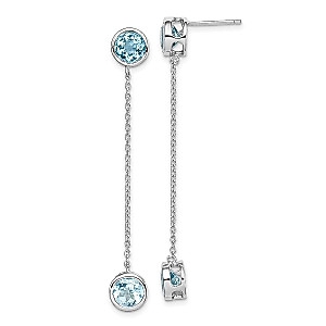 925 Sterling Silver Sky Blue Topaz Chain Post Drop Dangle Earrings