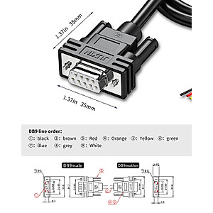 JUXINICE DB9 Extension Cable 9 PIN Female Connector to Bare Wire D-SUB 9-Pin RS232 Serial Cable with Bare Wire End Cable (DB9 Female, 3FT)