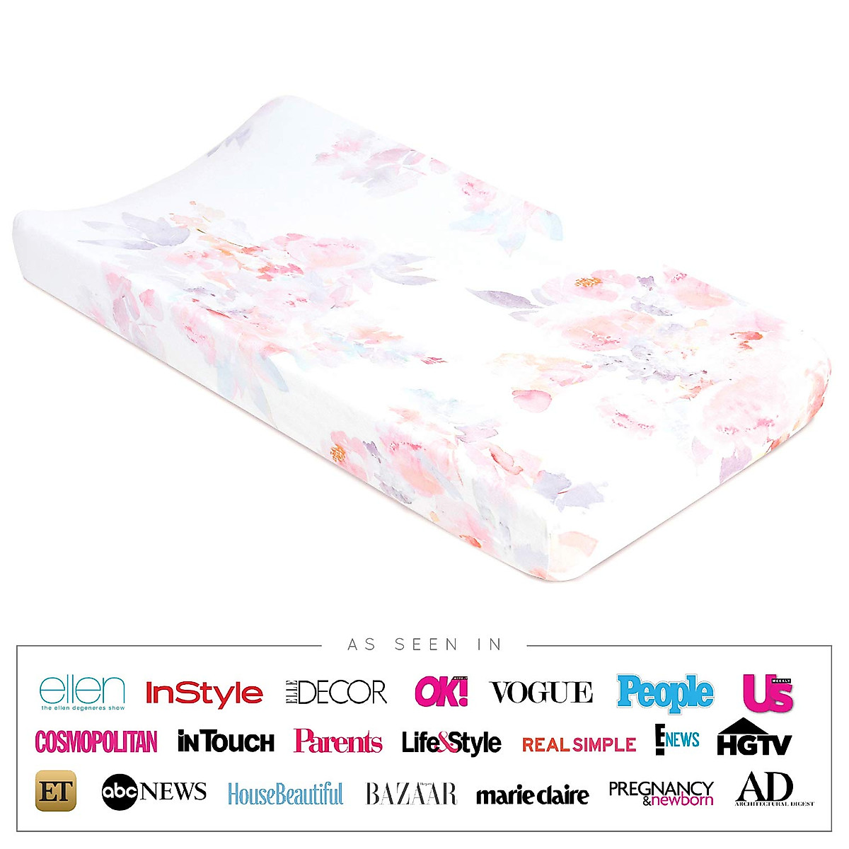 Oilo Changing Pad Cover, Breathable 100% Turkish Cotton Fitted Jersey, 300 Thread Count, Machine Washable, Fits Standard Changing Pads (32" x 16"), Girl, Boy, & Neutral Nursery Design, Prim