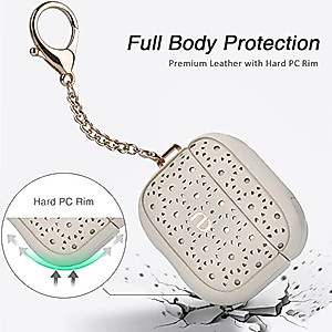 Nereides Compatible with AirPods 3 Case(2021), Protective Leather Cover with Keychain, High-end Fashion Design Skin with Hollow Out Pattern for Women, Supports Wireless Charging