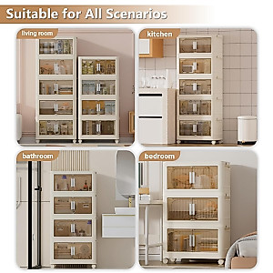 gerritfany Storage Bins with Lids, Collapsible Storage Bins with Wheels, 144QT Plastic Storage Bin, Storage for Closet, Home and Office, Storage Cabinet, 19.3"x11.4"x 40.6", 4-Tier