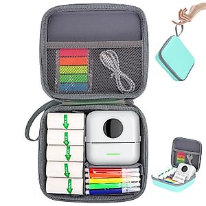 HuiJuKeJi Mini Sticker Printer Case,High-capacity Hard Protective Box for X5/Phomemo M02/T02 Printer,Portable Carrying Case for Thermal Inkless Photo Printer,Instant Camera,Label Marker(Green)